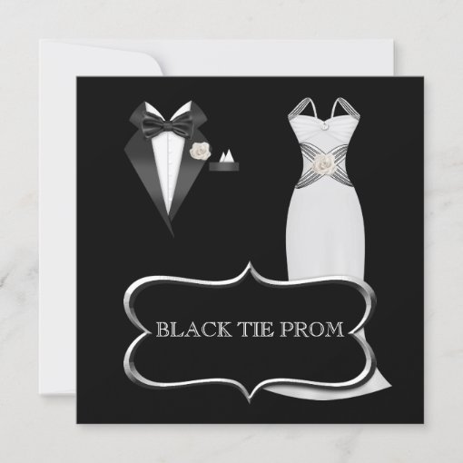 Prom High School Dance Formal White Black Tie Invitation | Zazzle