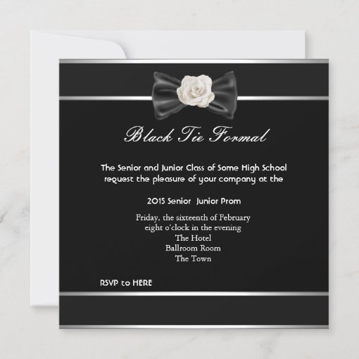 Prom High School Dance Formal White Black Tie Invitation | Zazzle