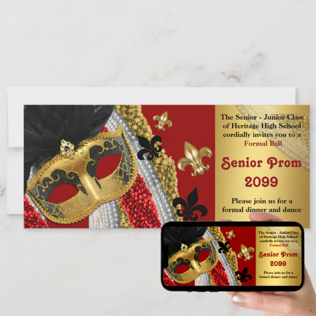 Prom Invitation Ticket style,Masquerade,chic,trend | Zazzle