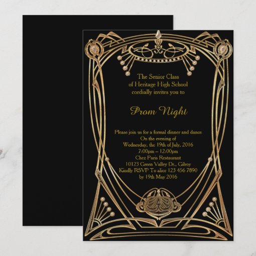 Prom Night Art Deco Gold Black Great Gatsby Prom Invitation Zazzle