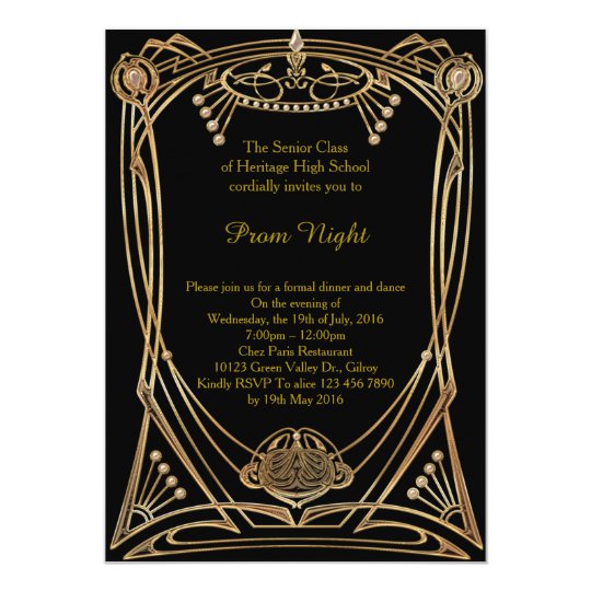 Prom Night Art Deco Gold Black Great Gatsby Prom Invitation Zazzle