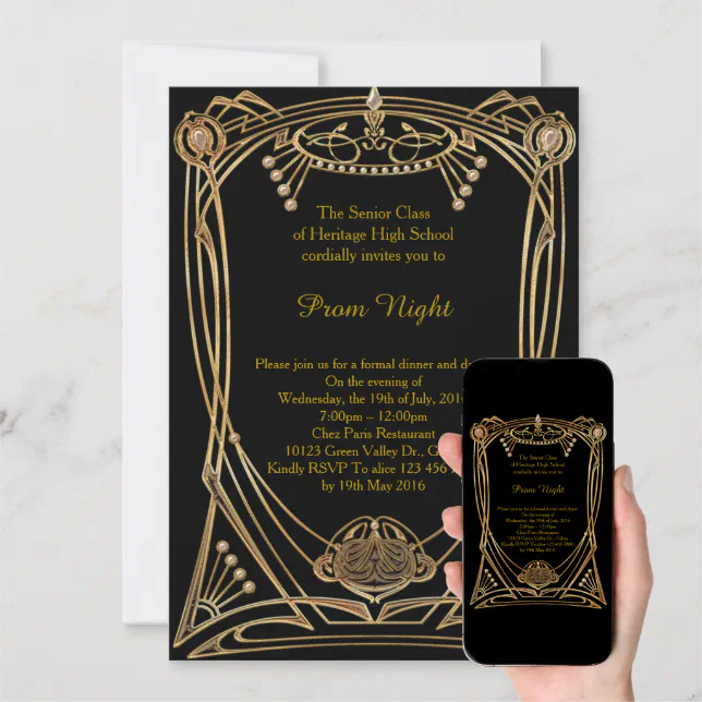 Prom Night, back gold Invitation | Zazzle