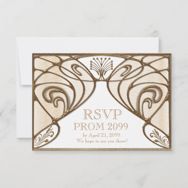 PROM RSVP, Great Gatsby, gold on white RSVP Card | Zazzle