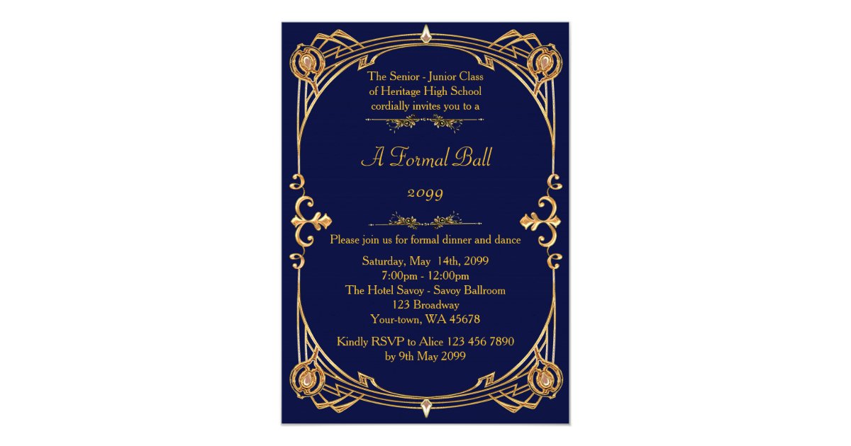 Prom senior junior, Gatsby style, art-deco, navy Invitation | Zazzle.com