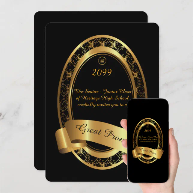Prom Senior-Junior, Great Prom,elegant black,gold Invitation | Zazzle