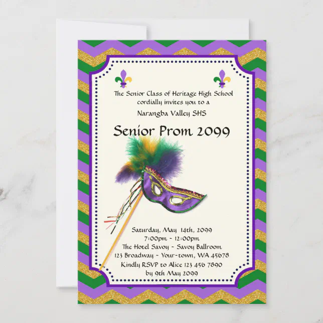 Prom senior junior,invitation masquerade,chevron invitation | Zazzle
