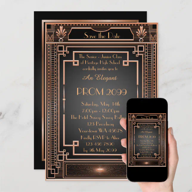 Prom Senior-Junior, white Gold Geometric Emperor Invitation | Zazzle