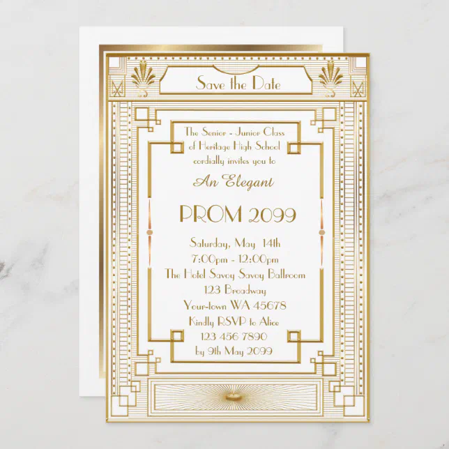 Prom Senior-Junior, white Gold Geometric Emperor Invitation | Zazzle