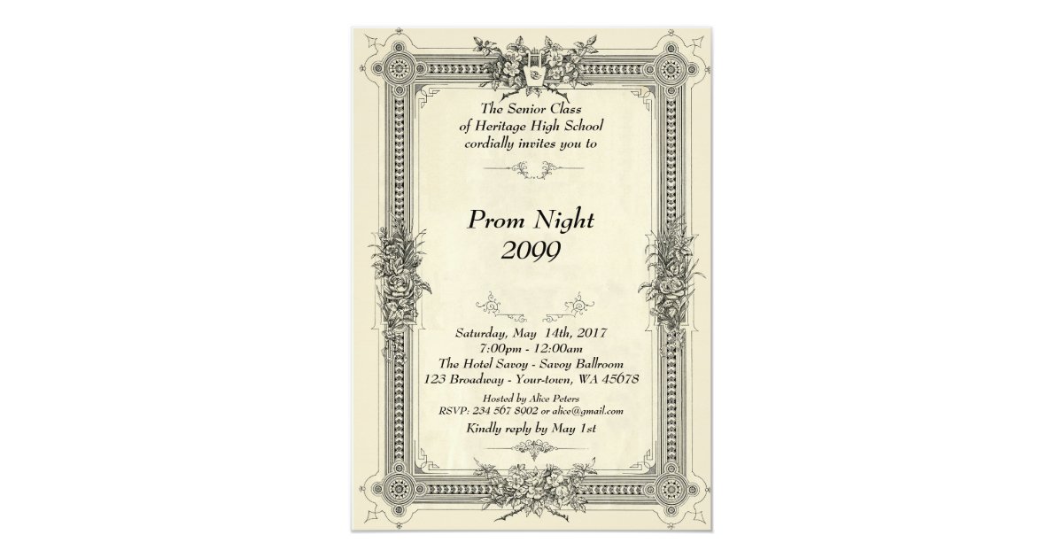 Prom Senior, vintage frame, empire style, white Invitation | Zazzle.com