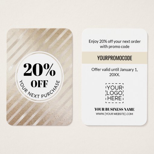 Promo Code Gold Stripes Discount Cards | Zazzle