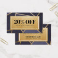 Promo Code Navy Blue Gold Coupon Discount Cards | Zazzle