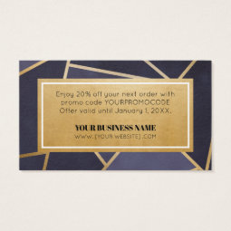 Promo Code Navy Blue Gold Coupon Discount Cards | Zazzle