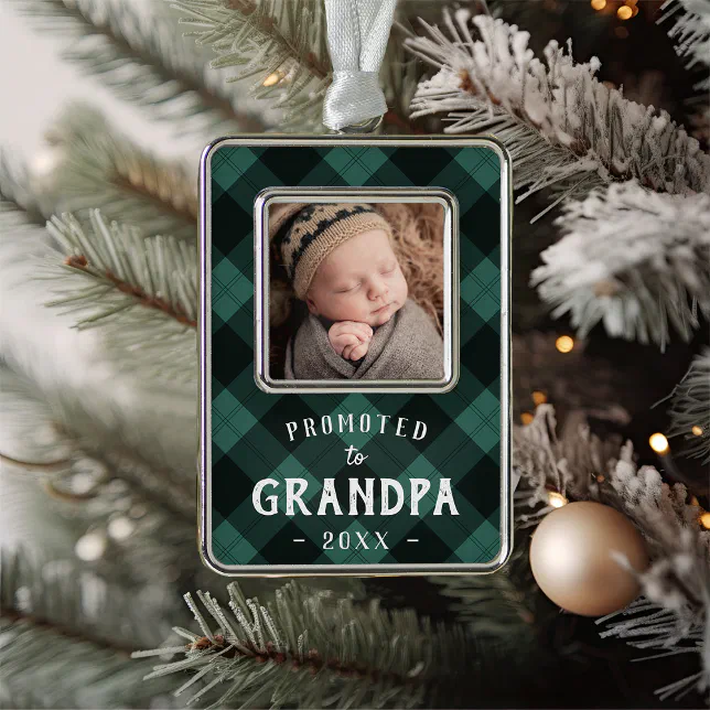 Promoted to Grandpa Baby Photo Christmas Ornament | Zazzle