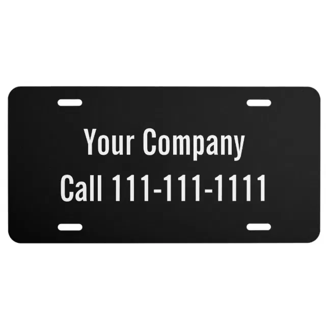 Promotional Black White Company Name & Phone License Plate | Zazzle
