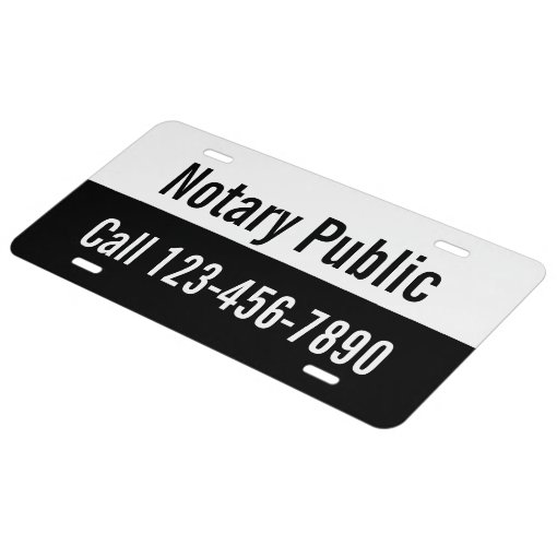 Promotional Black & White Notary Public License Plate | Zazzle