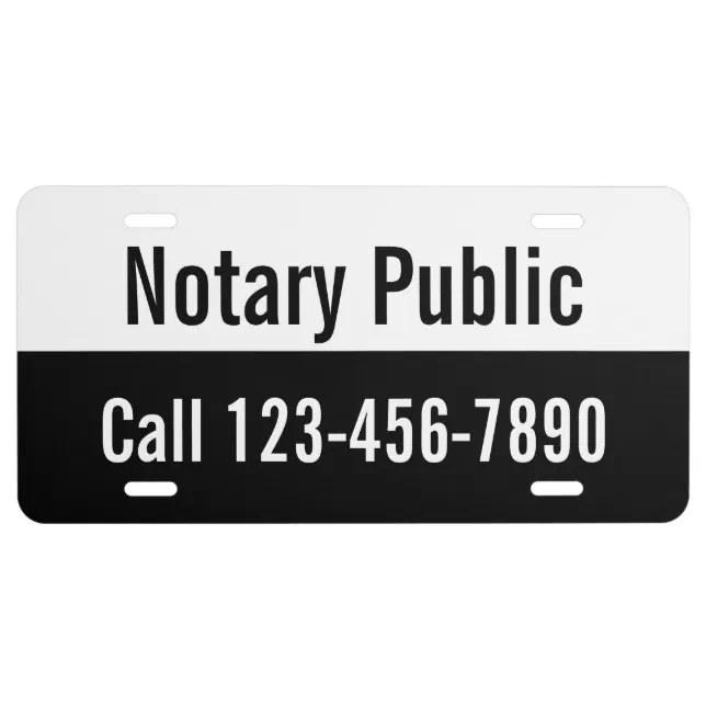 Promotional Black & White Notary Public License Plate | Zazzle