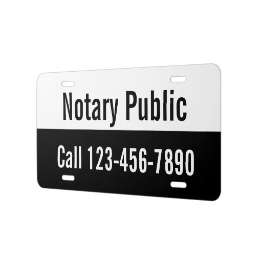 Promotional Black & White Notary Public License Plate | Zazzle