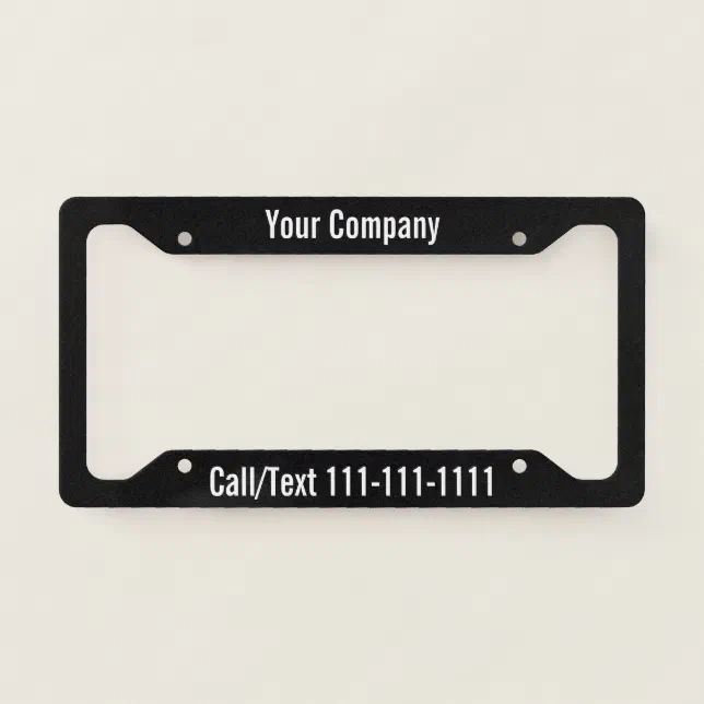 Promotional Black with White Text Template License Plate Frame | Zazzle