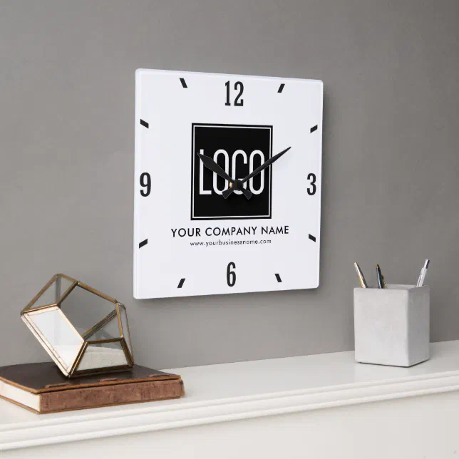 Promotional Business Logo Company Square Wall Clock | Zazzle