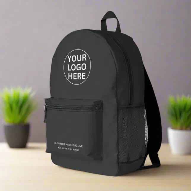 Promotional Business Logo l Branding Text Gray Printed Backpack | Zazzle