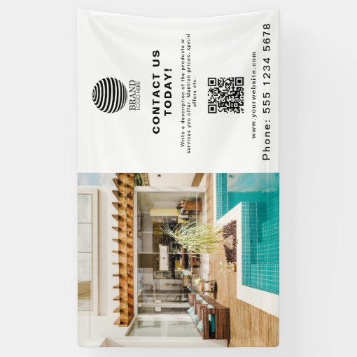 Promotional Business Logo Photo QR Code Banner | Zazzle