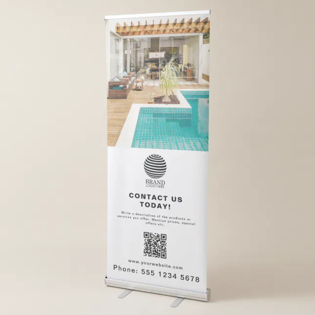 Promotional Business Logo Photo QR Code Retractable Banner | Zazzle