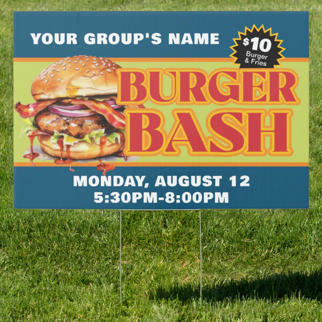 Promotional Custom Burger Bash Fundraiser Sign | Zazzle