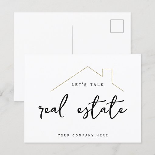 Promotional Let's Talk Real Estate Gold House Postcard | Zazzle