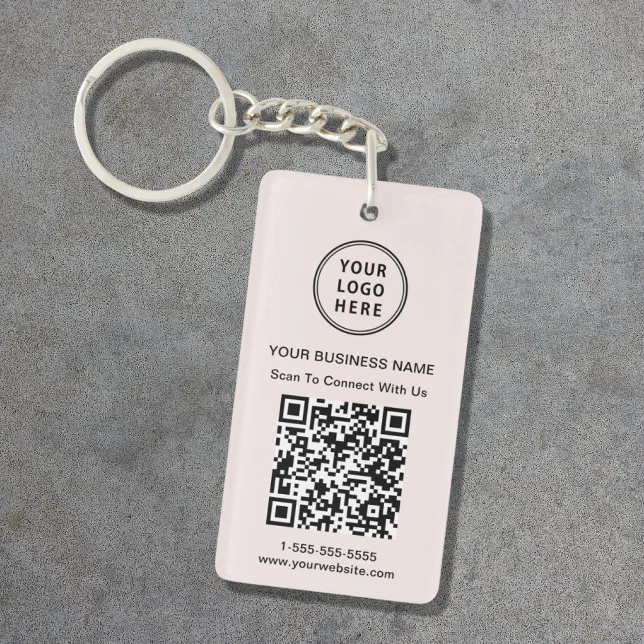 Promotional Logo QR Code Pink Keychain | Zazzle