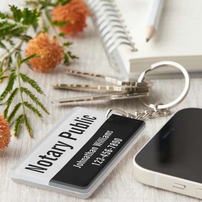 Promotional Pale Gray and Black Notary Public Keychain | Zazzle