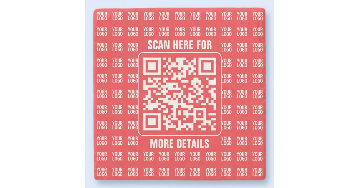 Promotional QR code (editable) with Logo Pattern Stone Coaster | Zazzle