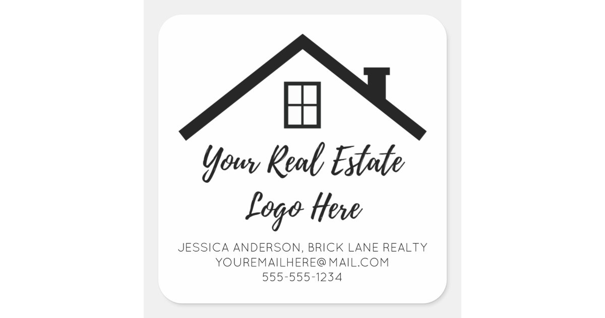 Promotional Real Estate Logo Contact Information Square Sticker | Zazzle
