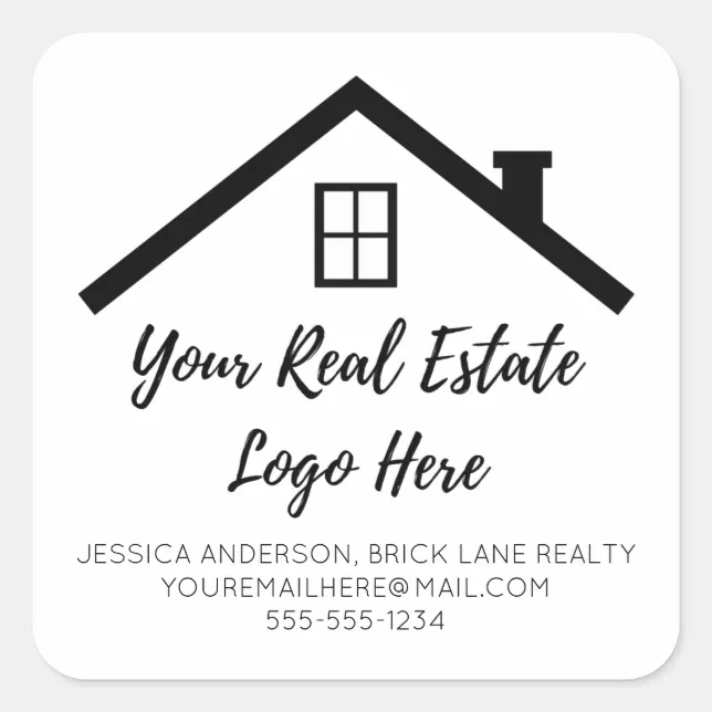Promotional Real Estate Logo Contact Information Square Sticker | Zazzle