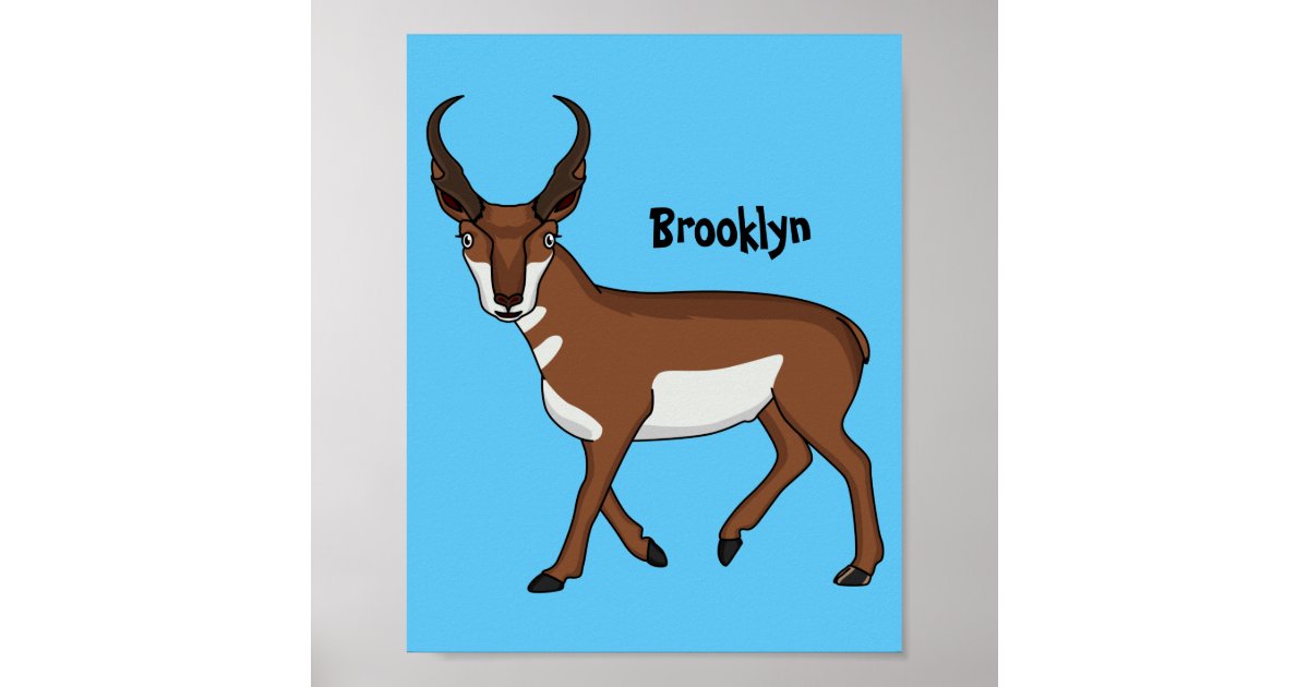 Pronghorn antelope cartoon illustration poster | Zazzle