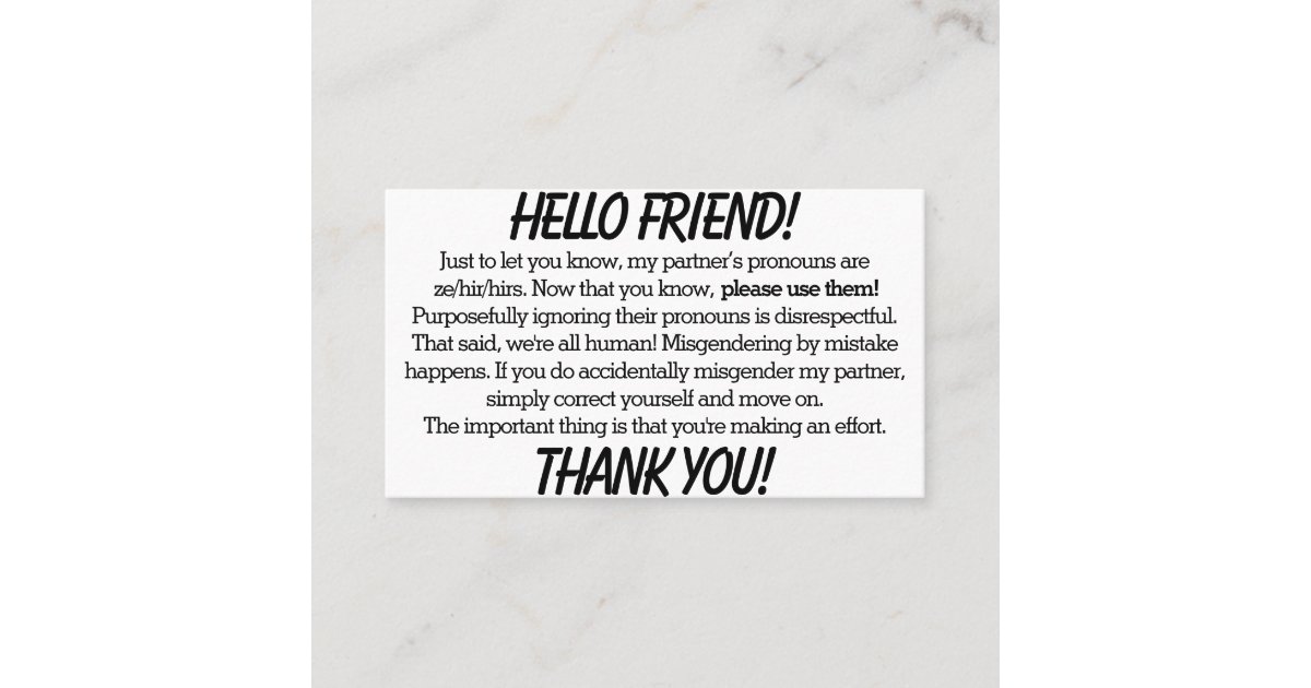 Pronoun Cards (ze/hir partner) | Zazzle