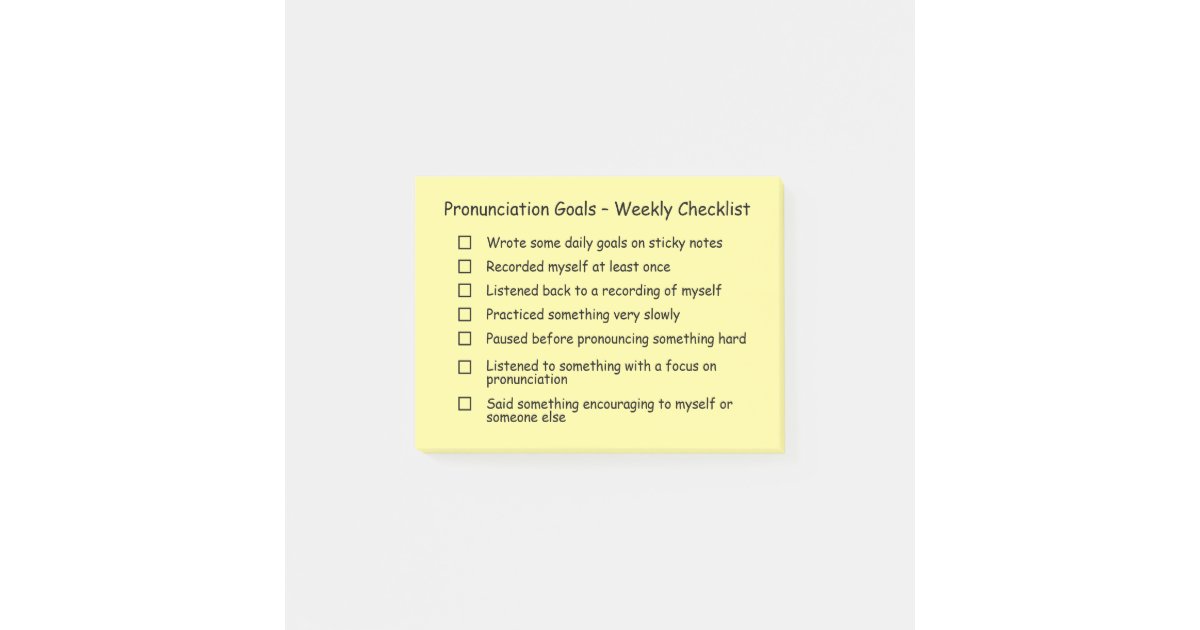 Pronunciation Goals Weekly Checklist – Plain Post-it Notes | Zazzle