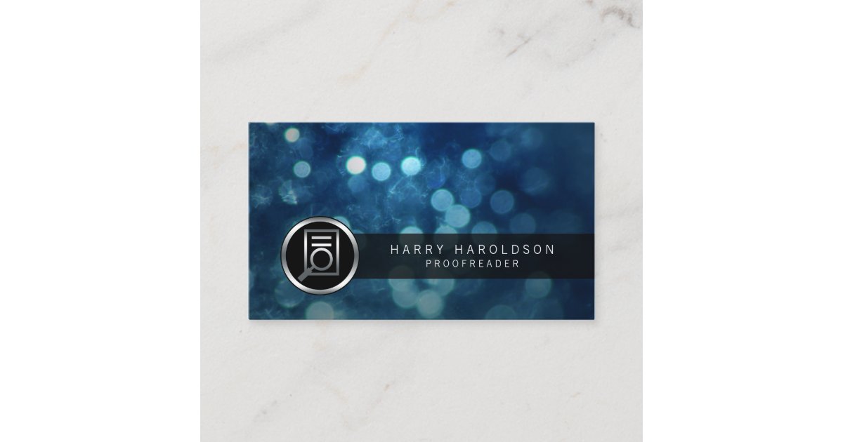 Proofreader Bold Paper Glass Icon Publishing Business Card | Zazzle
