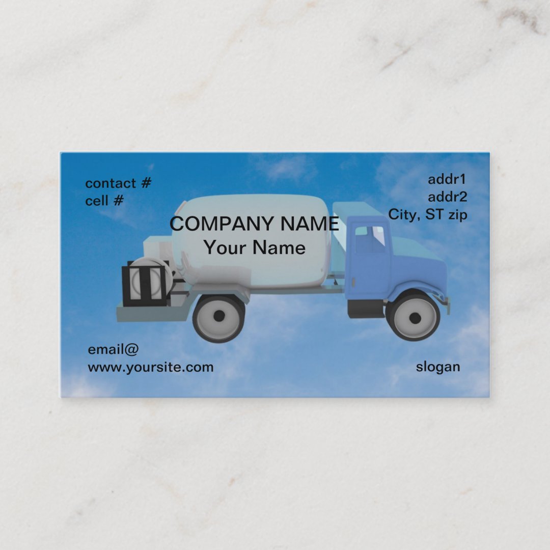 propane truck on blue sky business card | Zazzle
