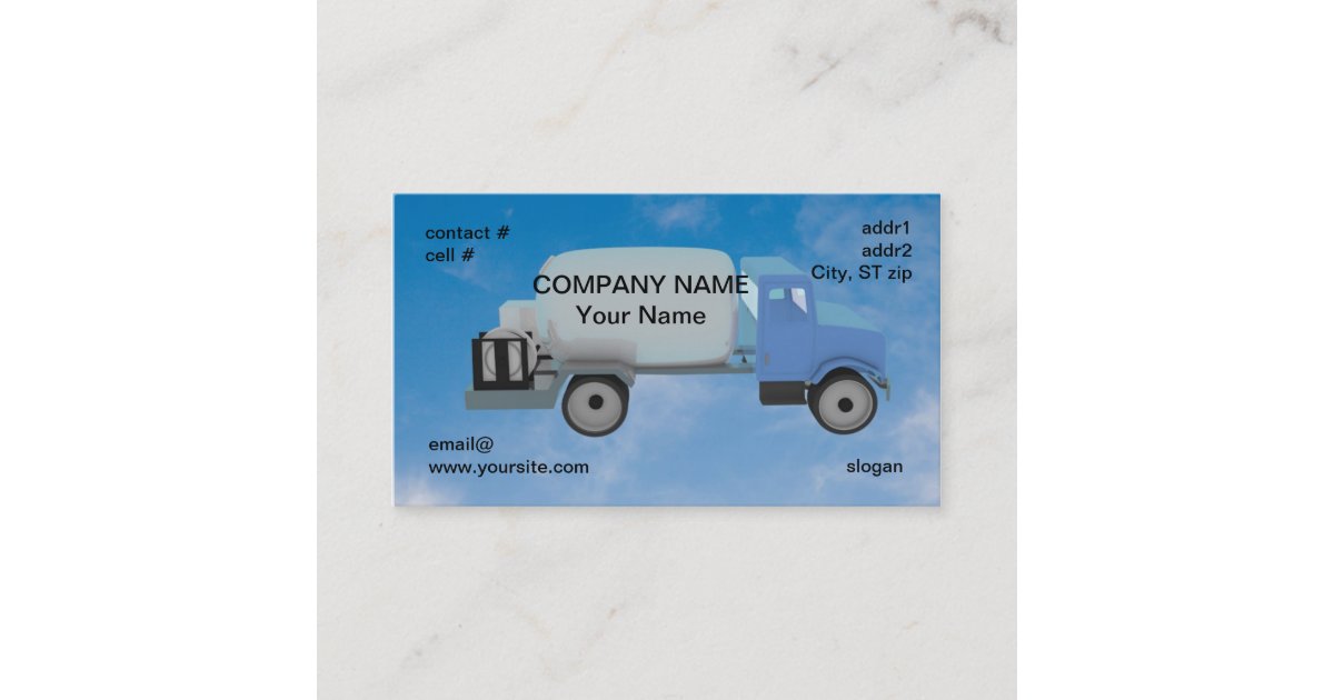 propane truck on blue sky business card | Zazzle