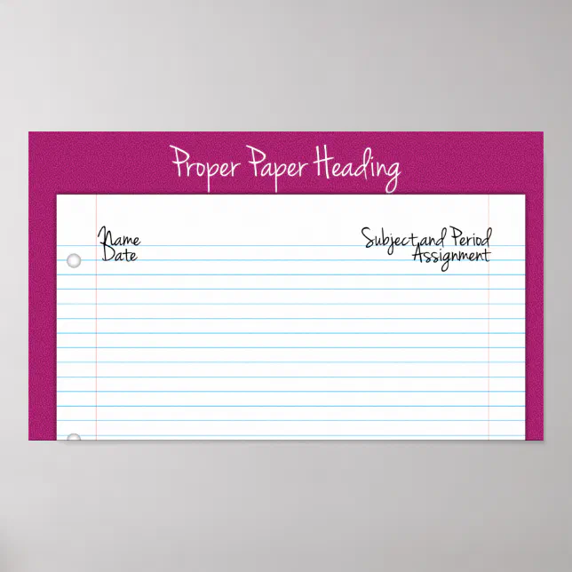 Proper Paper Heading Poster for Middle/High School | Zazzle