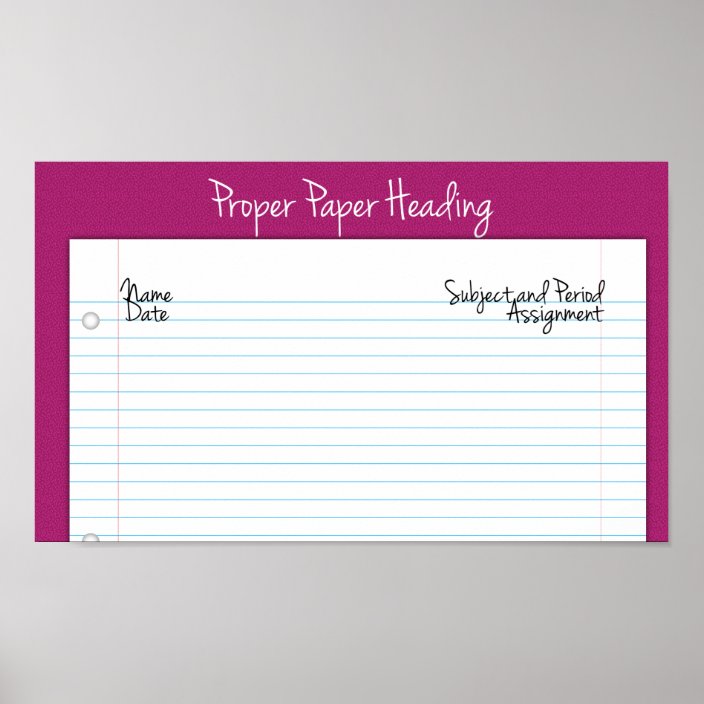 Proper Paper Heading Poster for Middle/High School | Zazzle.com