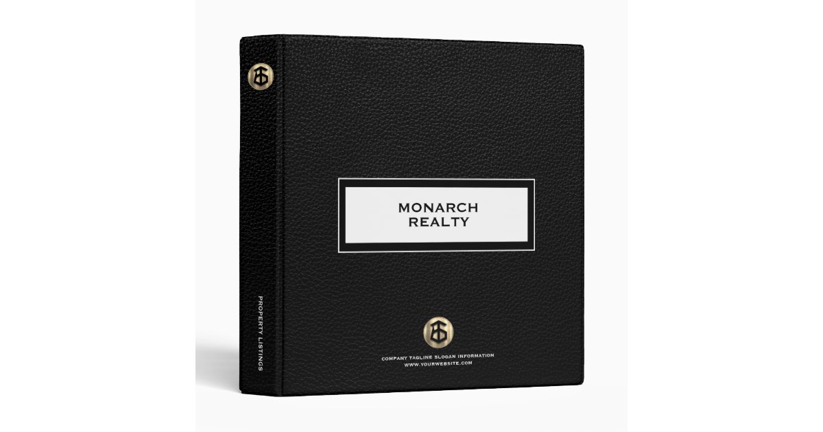 Property Listings Organizer Black Leather Print 3 Ring Binder | Zazzle