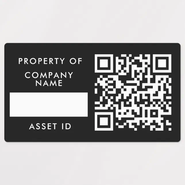 Property of Company Black QR Code Asset ID Labels | Zazzle