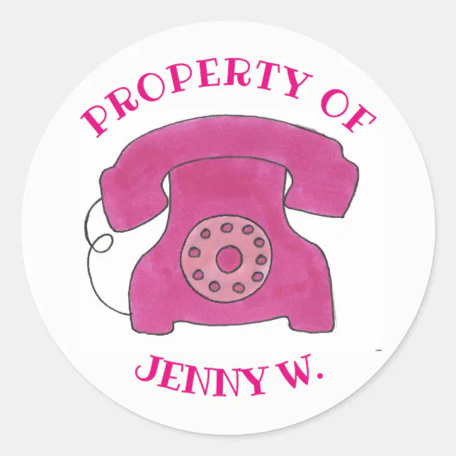 PROPERTY OF Personalized Pink Retro Rotary Phone Classic Round Sticker ...