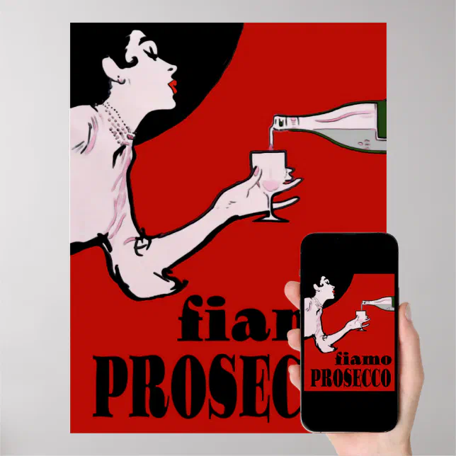 Prosecco Lady In Red Poster | Zazzle