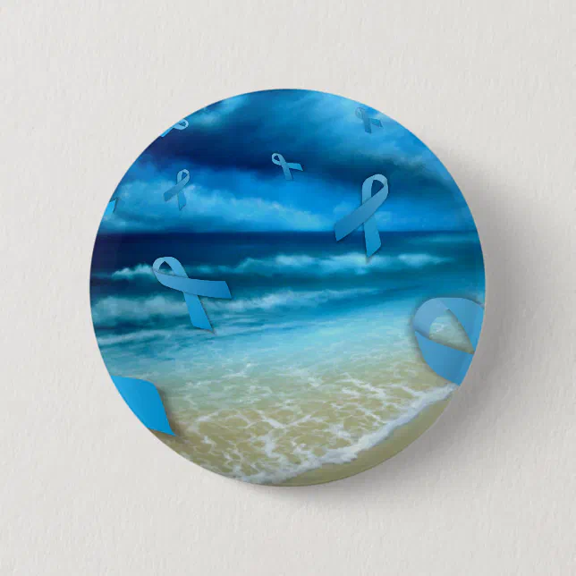 Prostate Cancer Ribbons Floaing Over the Beach Pinback Button | Zazzle