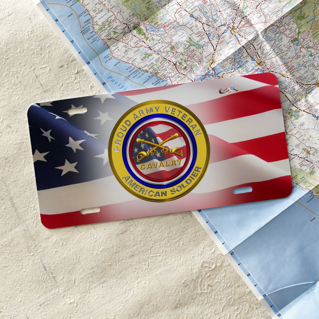 Proud Army Veteran Cavalry Soldier License Plate | Zazzle