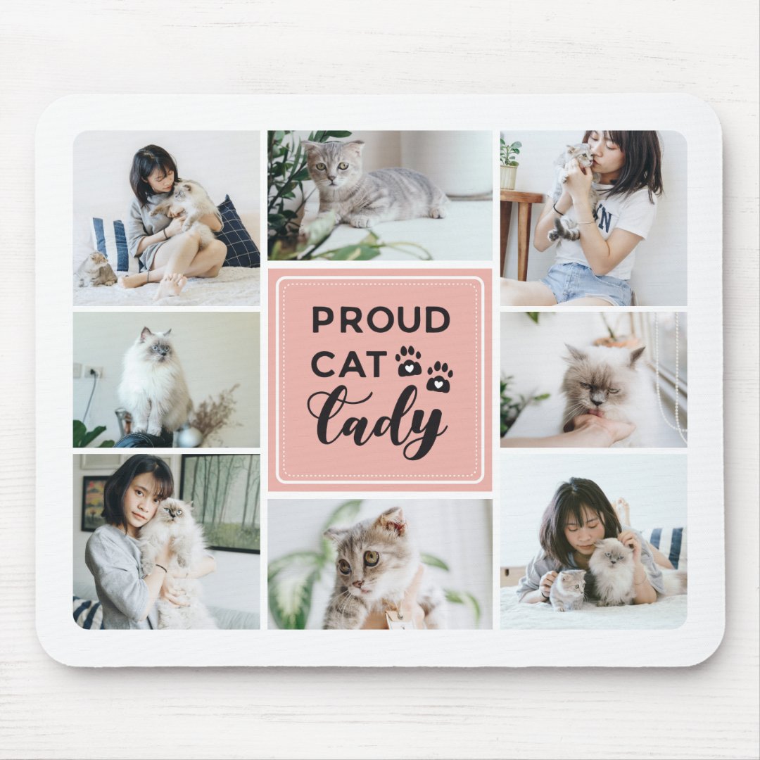Proud Cat Lady Blush Pink Photo Collage Mouse Pad | Zazzle