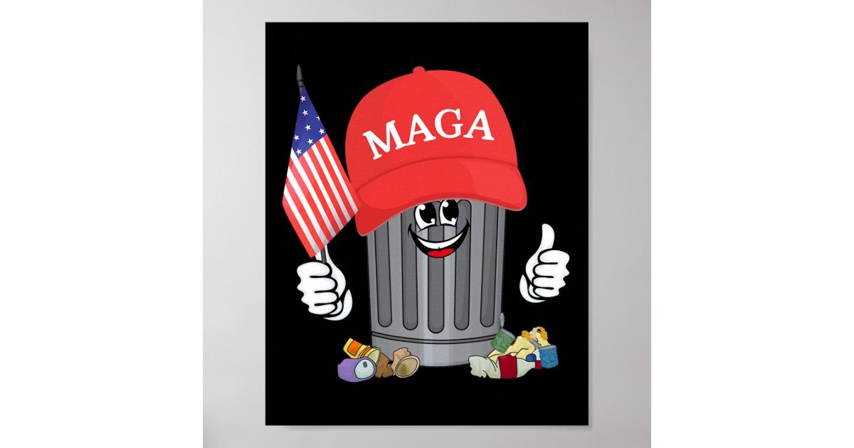 Proud Garbage Trump Supporter Trash Can Cartoon Fu Poster | Zazzle