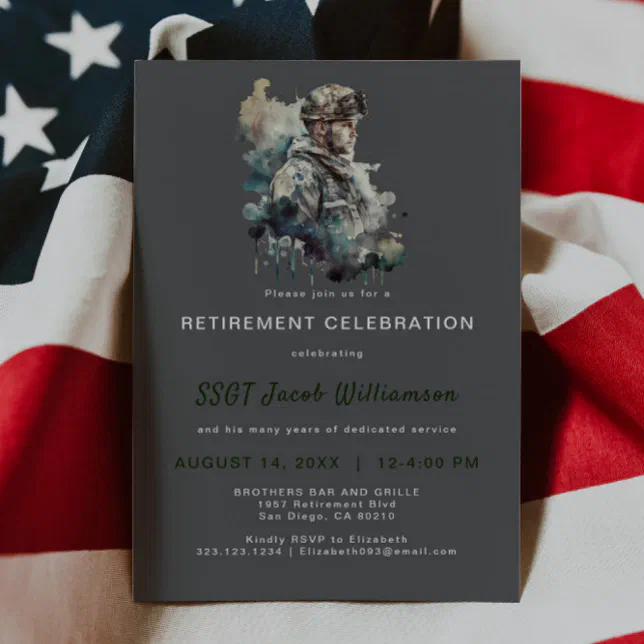 Proud Military Silhouette Retirement Invitation | Zazzle